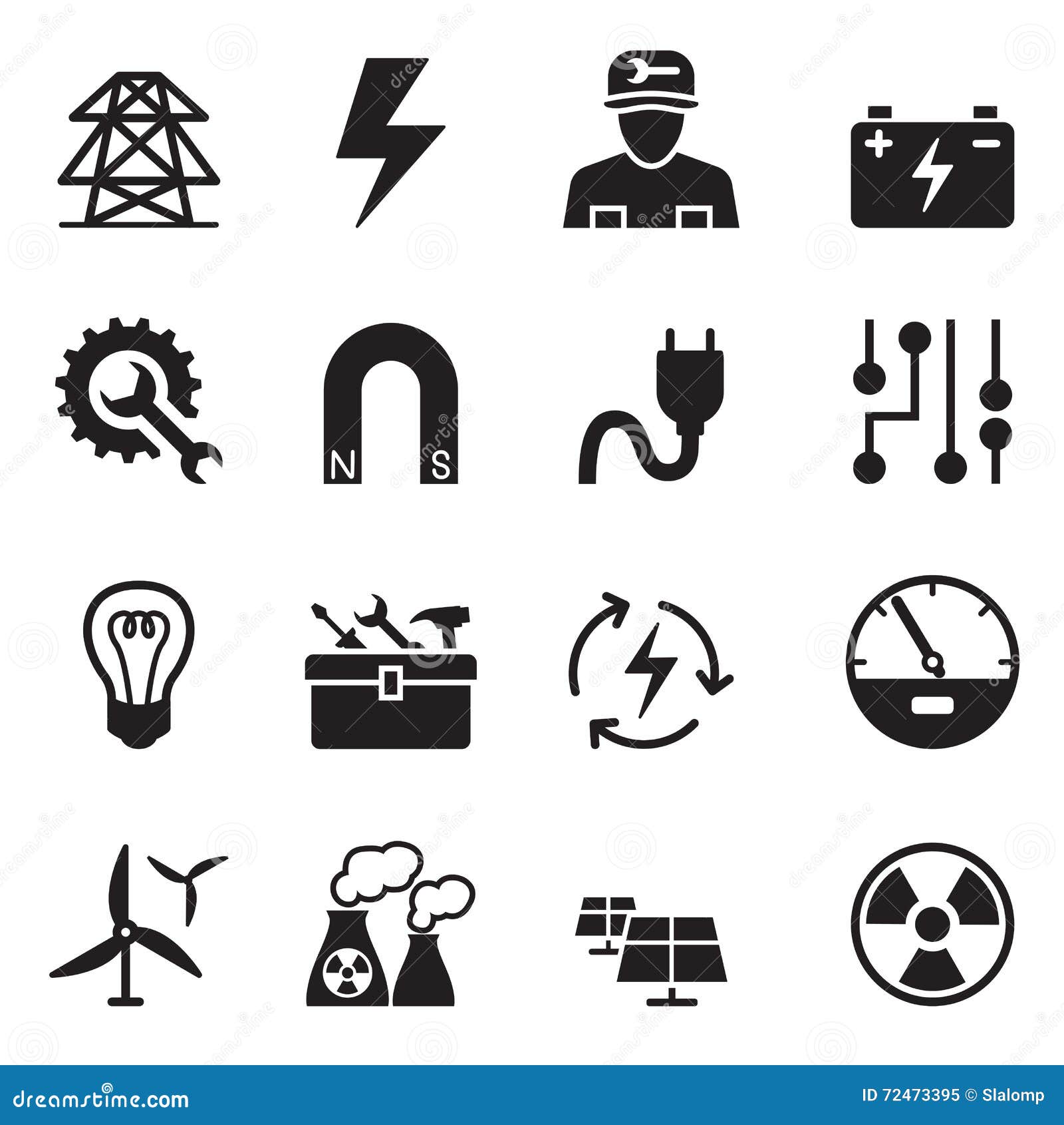 Basic Electricity Icons Set Stock Vector - Illustration of gage, line ...