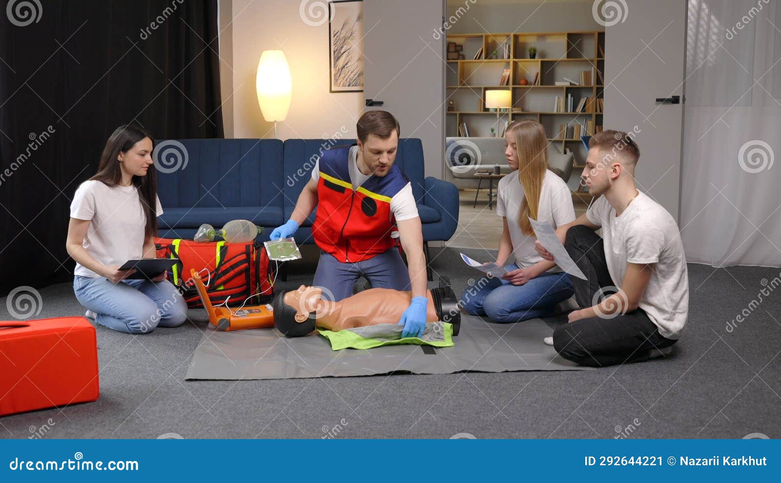 Basic Emergency Training in Group, Man Showing Artificial Lung ...