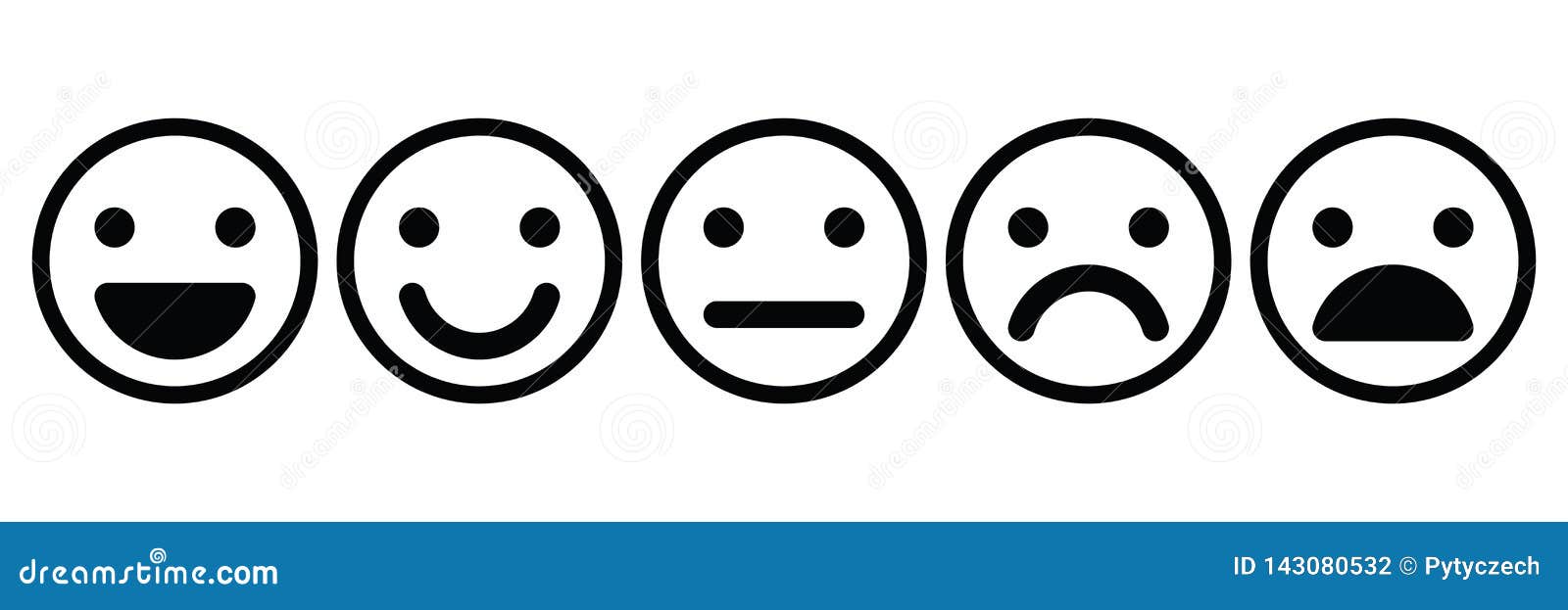 Basic Emoticons Set. Five Facial Expression of Feedback - from Positive ...
