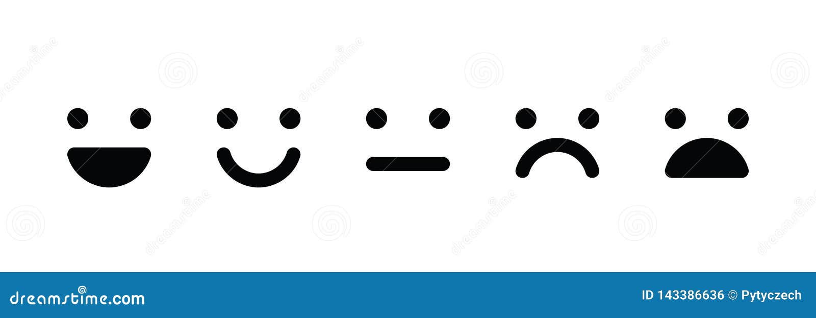Basic Emoticons Set. Five Facial Expression of Feedback - from Positive ...