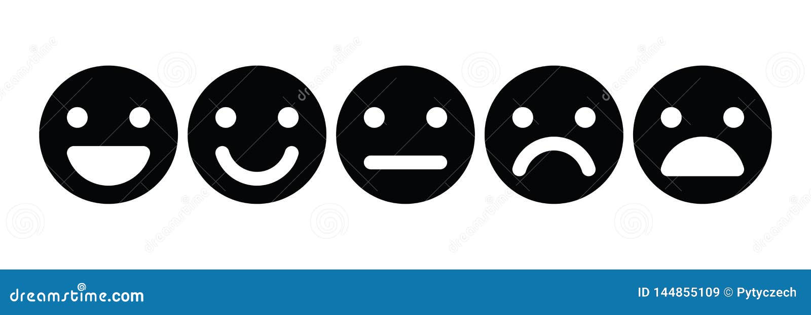 Basic Emoticons Set. Five Facial Expression of Feedback - from Positive ...