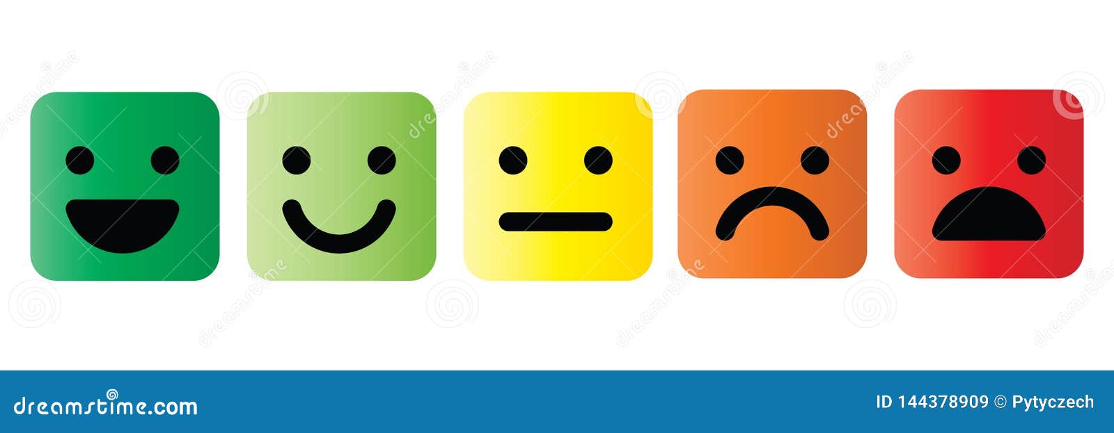 Basic Emoticons Set in Square with Rounded Corners. Five Facial ...
