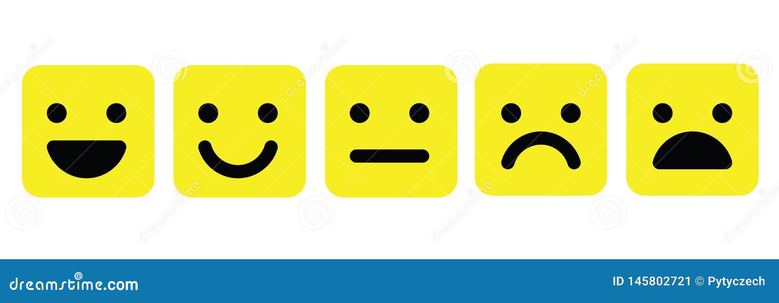 Basic Emoticons Set in Square with Rounded Corners. Five Facial ...