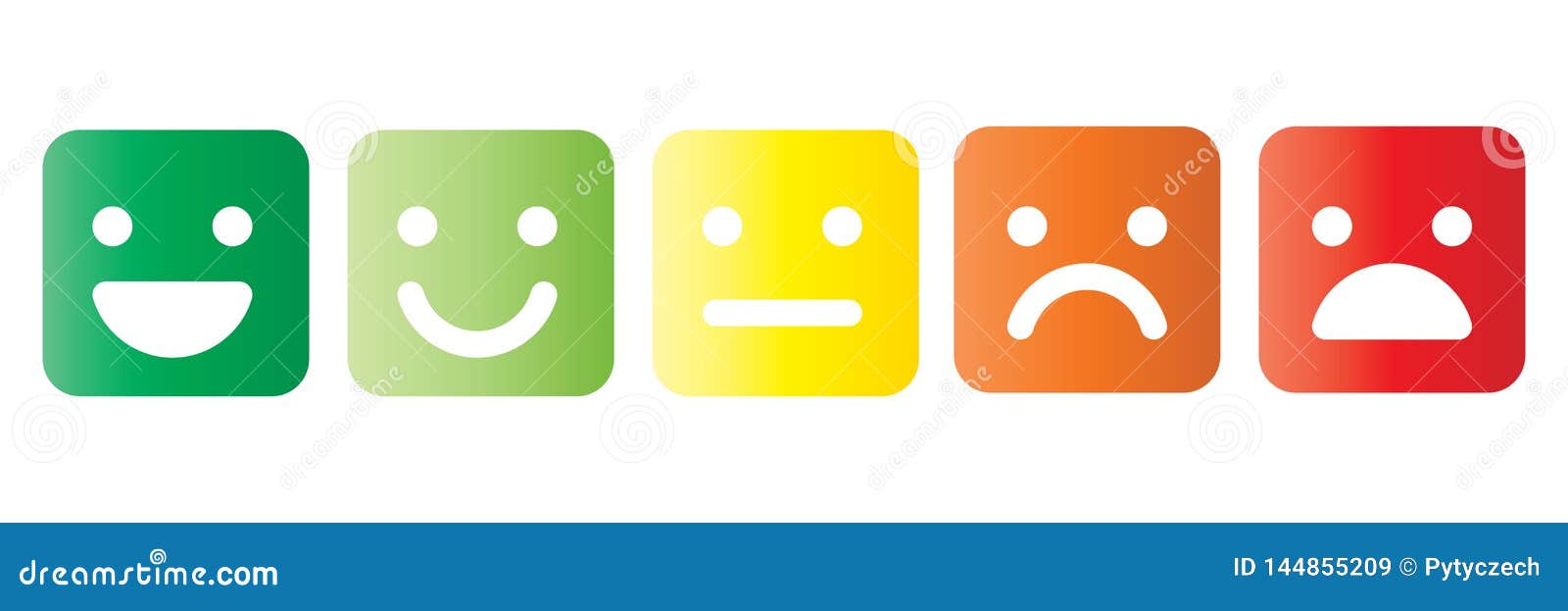 Basic Emoticons Set in Square with Rounded Corners. Five Facial ...