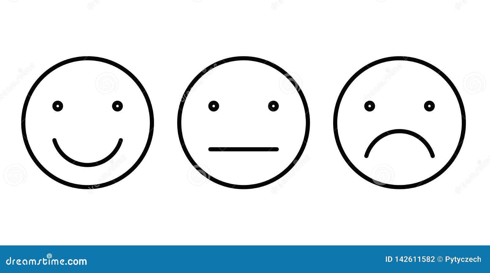 Basic Emoticons Set. Three Facial Expression Of Feedback Scale - From ...
