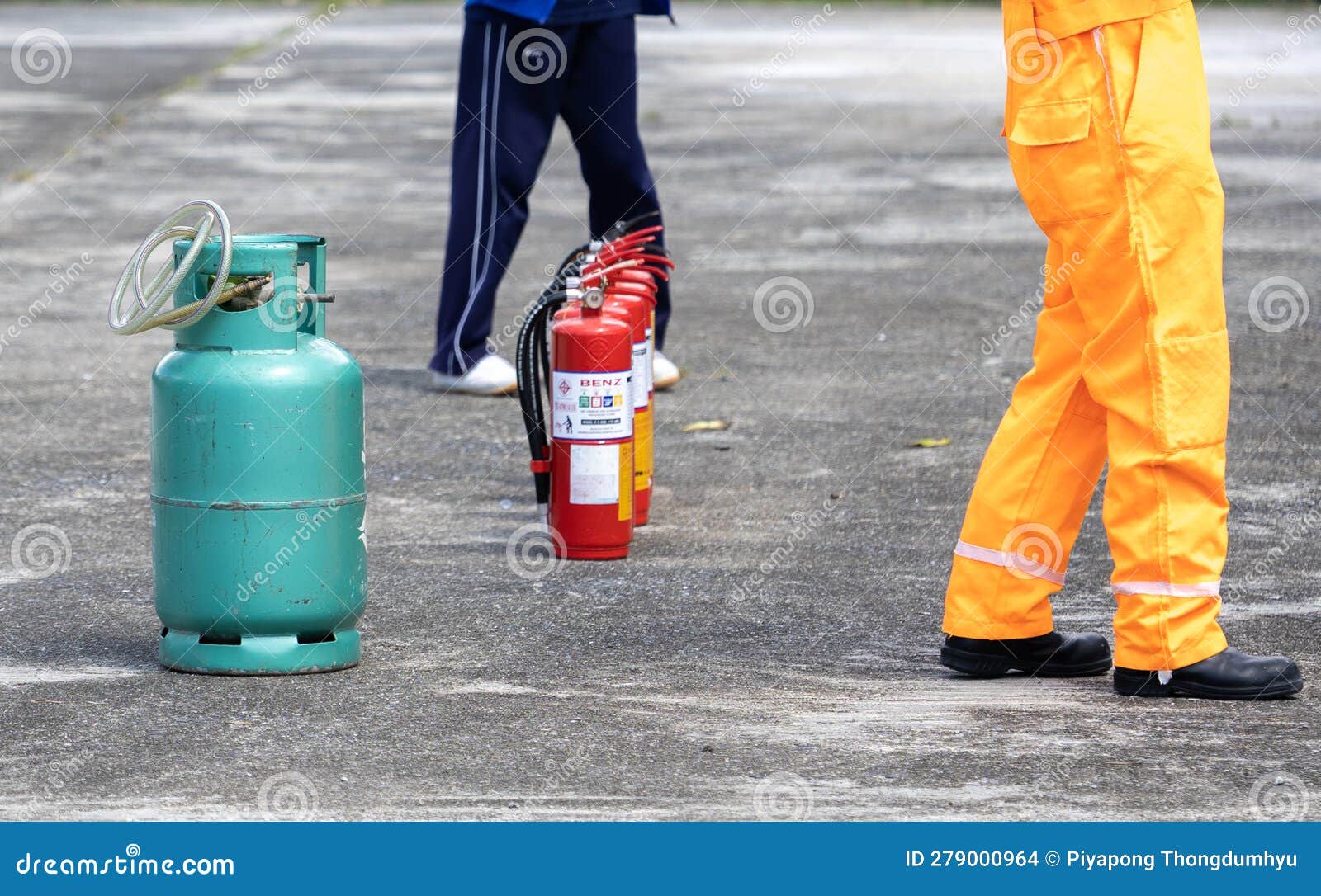Basic Fire Fighting and Practice of the Emergency. Stock Photo - Image ...