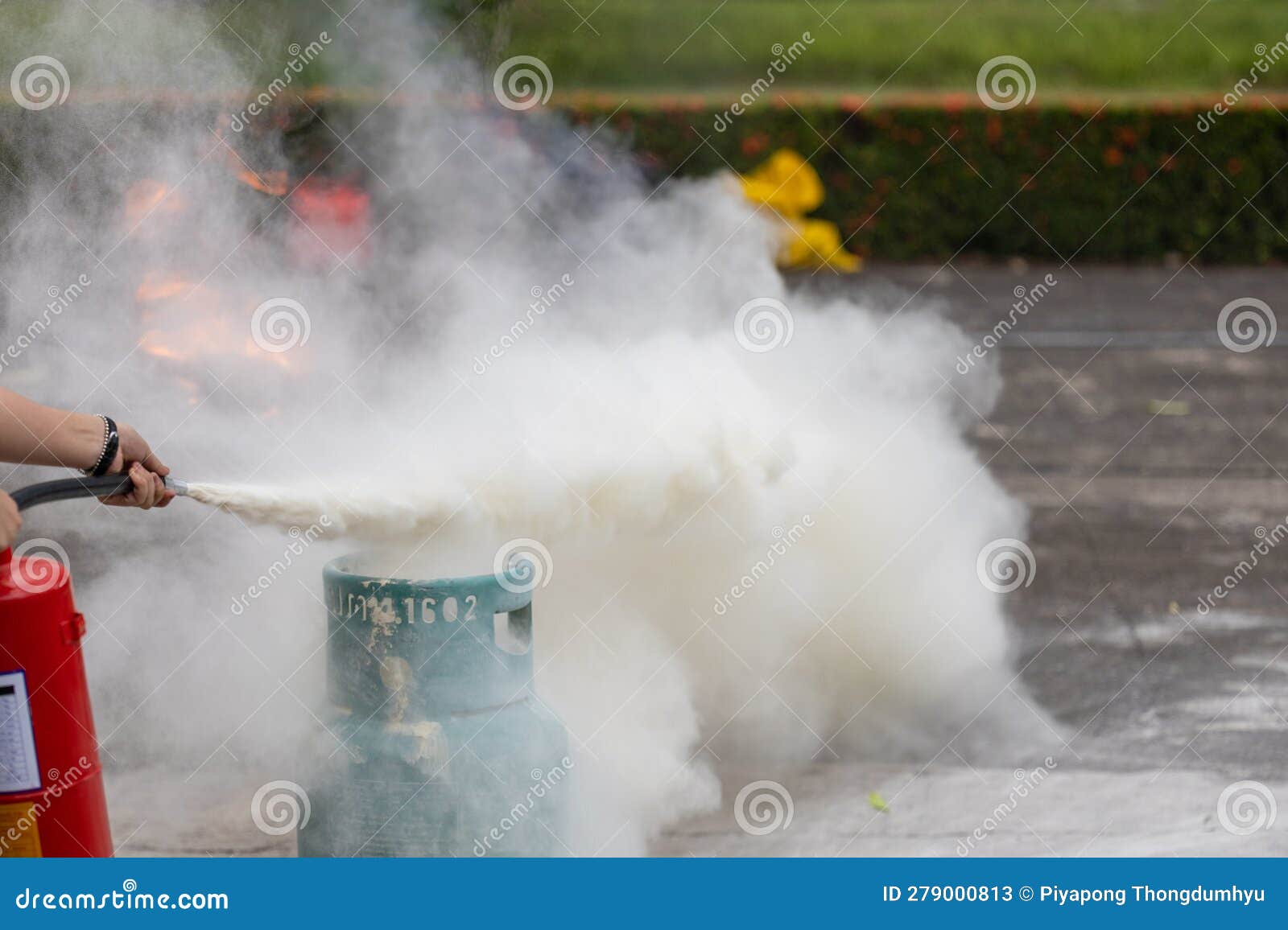 Basic Fire Fighting and Practice of the Emergency. Stock Image - Image ...