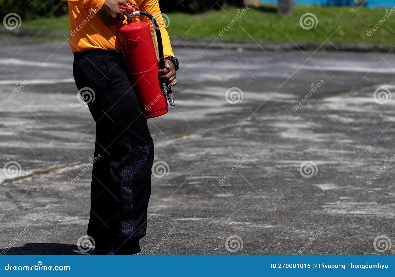 Basic Fire Fighting and Practice of the Emergency. Stock Photo - Image ...