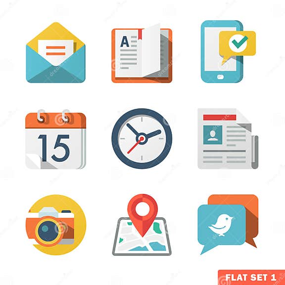 Basic Flat Icon Set for Web and Mobile Application Stock Vector ...