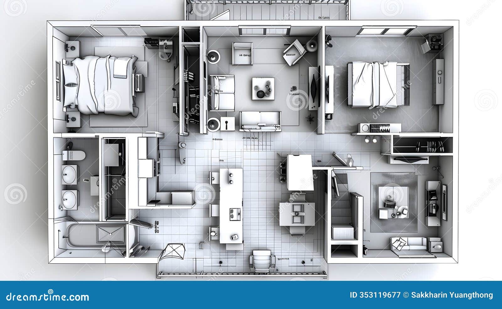 Basic Floor Plan of a House with Kitchen and Bathroom Stock ...