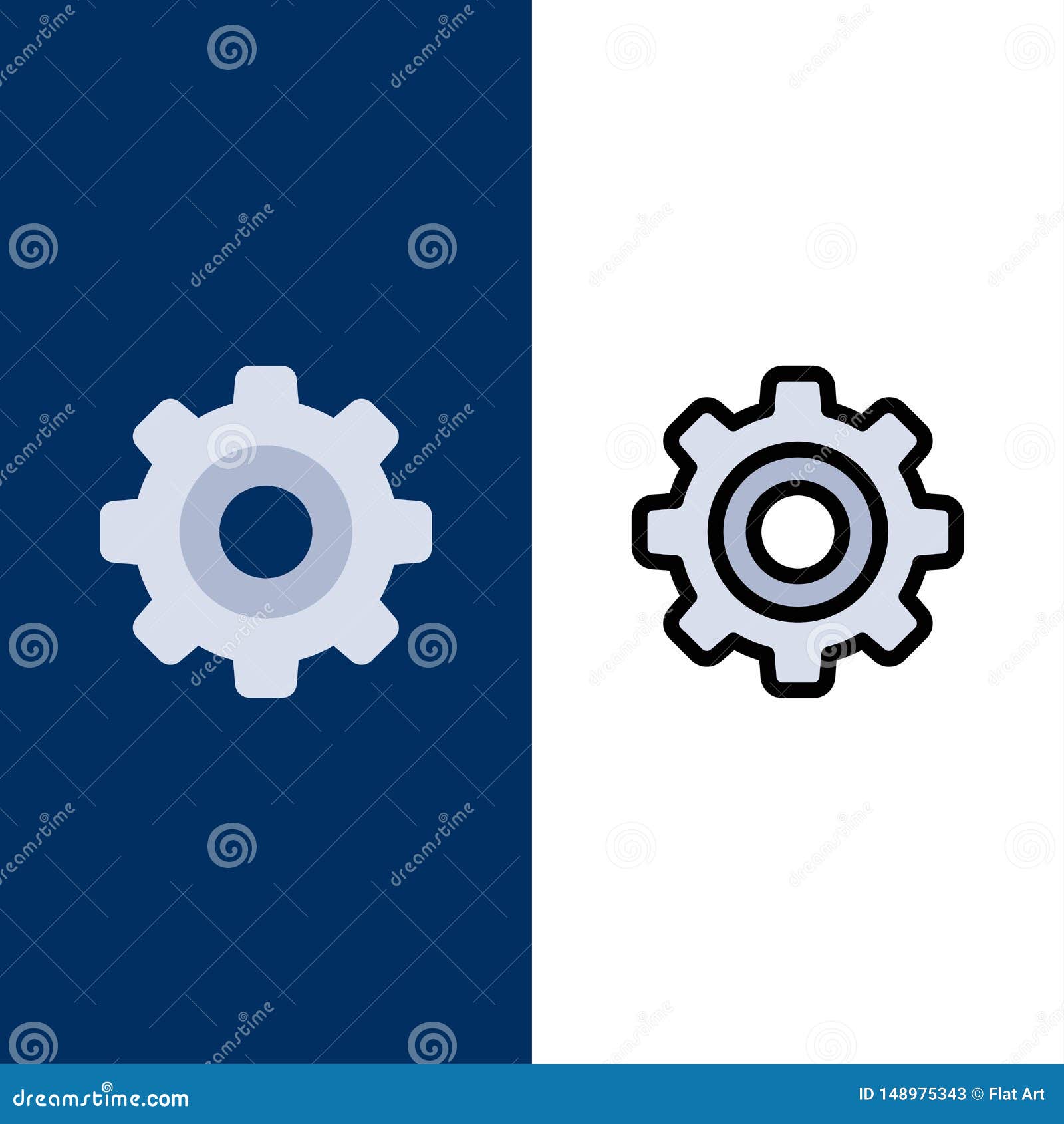 Basic, General, Gear, Wheel Icons. Flat and Line Filled Icon Set Vector ...