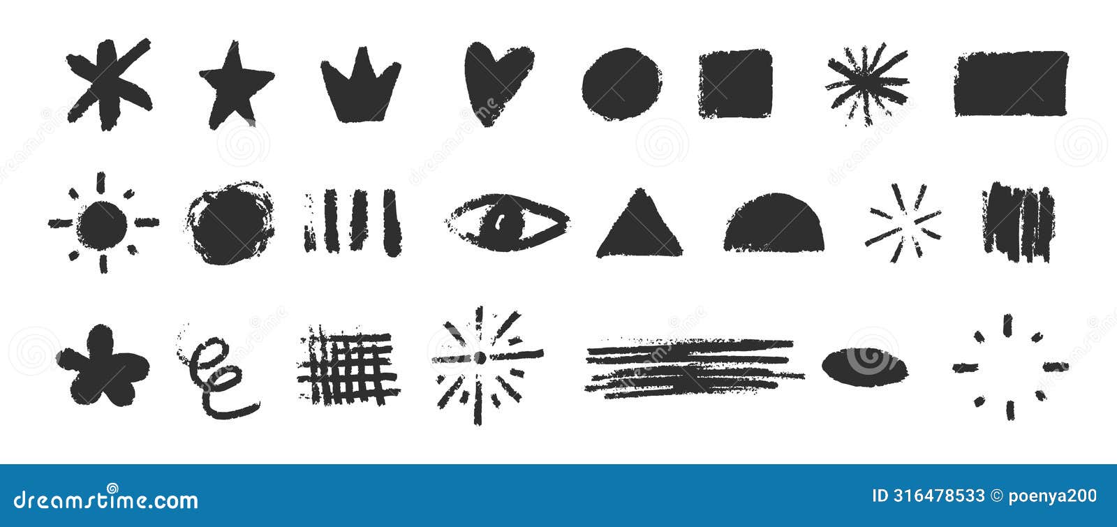 Basic Geometric Scratch Shapes Set. Hand Drawn Noise Grunge Pencil ...