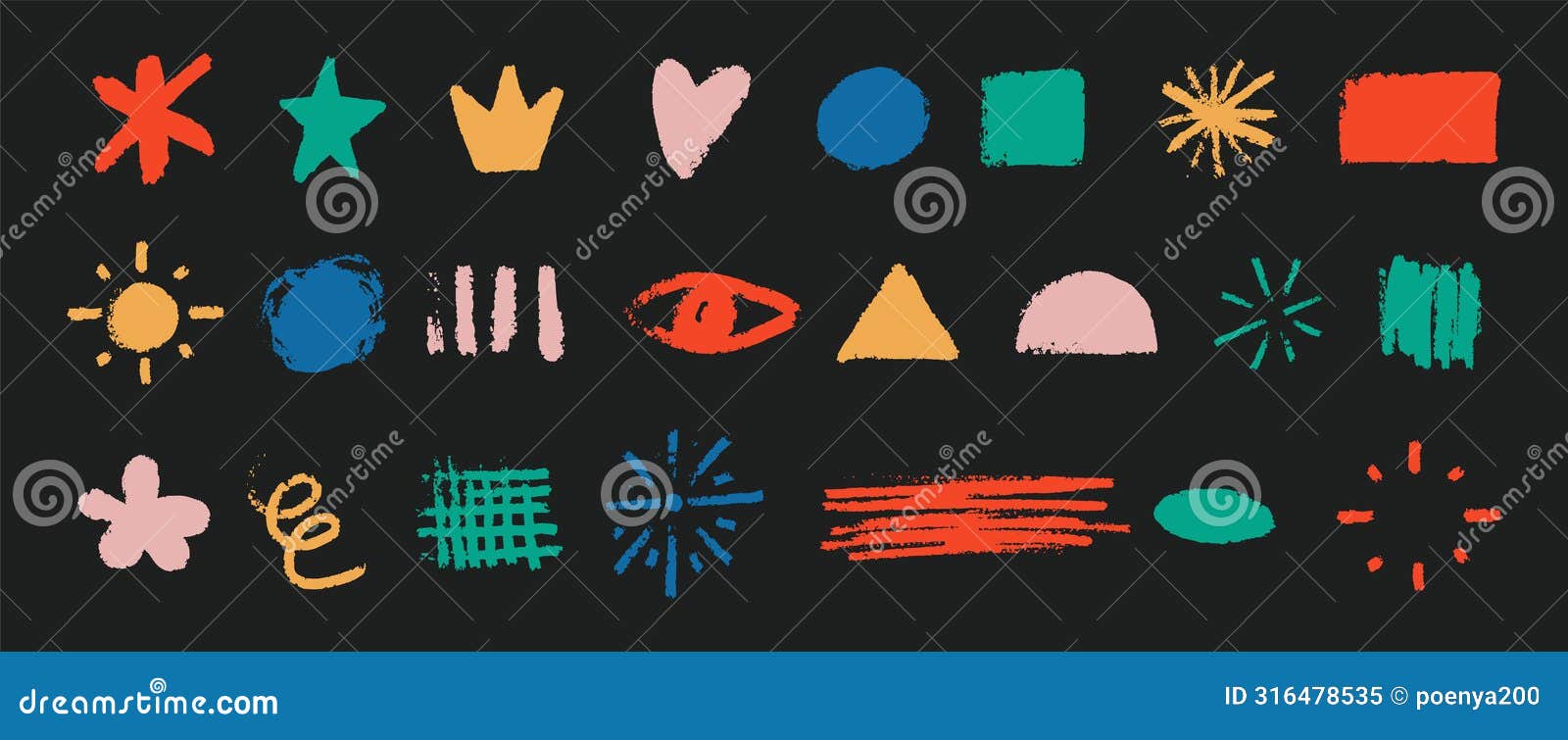 Basic Geometric Scratch Shapes Set. Hand Drawn Noise Grunge Pencil ...