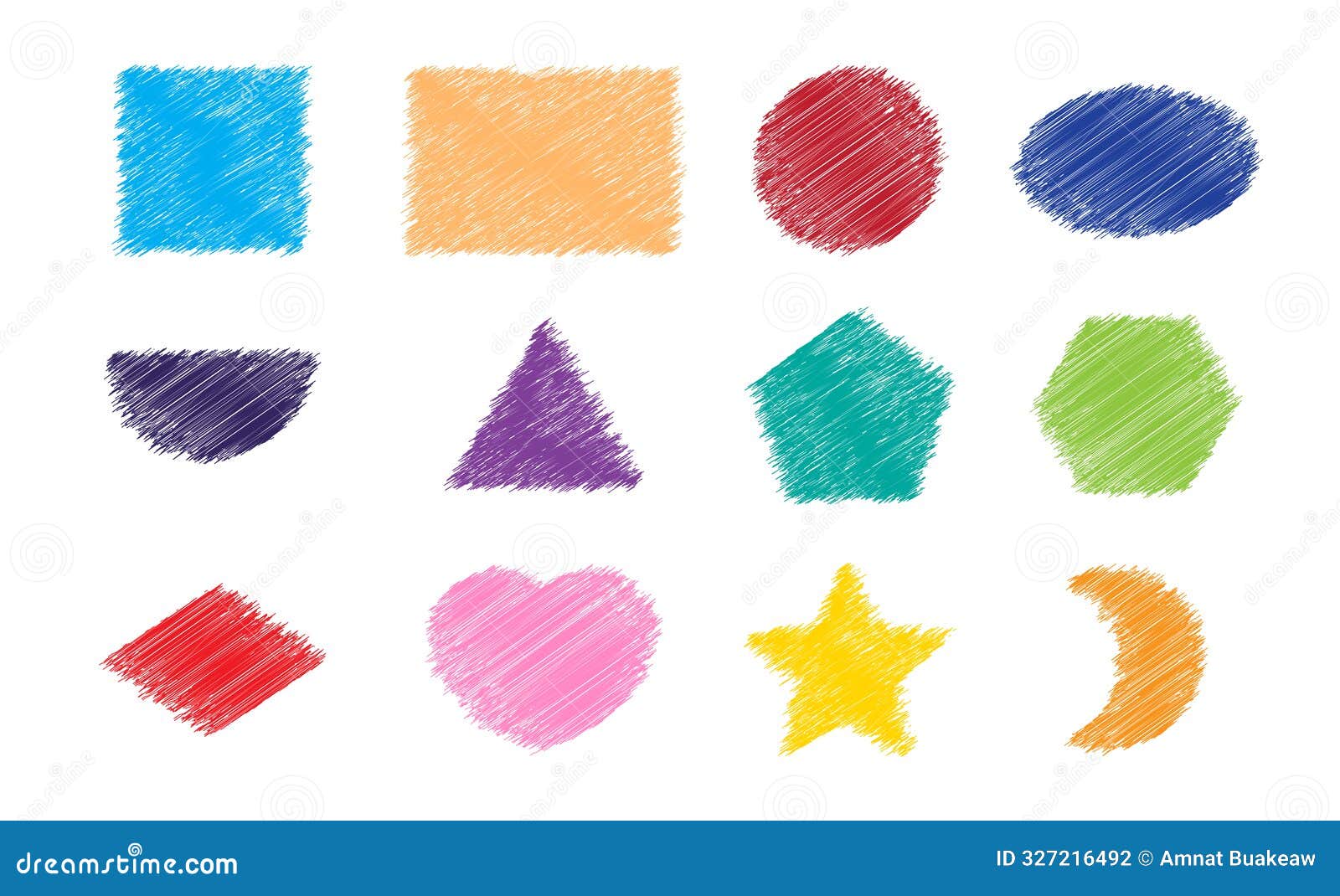 Scratch Basic Geometric Shapes Set. Hand Drawn Noise Grunge Pencil ...