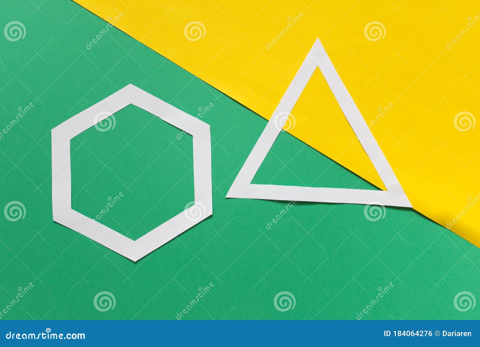 Basic Geometric Shapes Hexagon and Triangle on Yellow Green Background ...