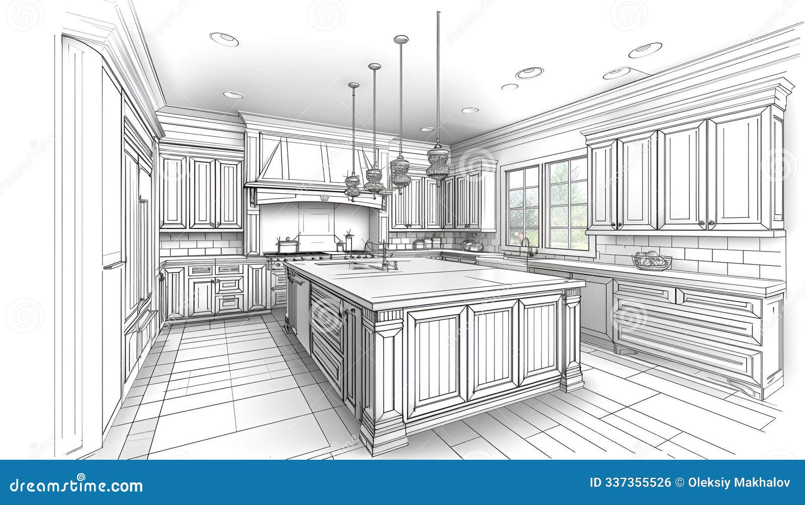 Basic Home Kitchen Center Island, Sketch Line Art, Front View Stock ...
