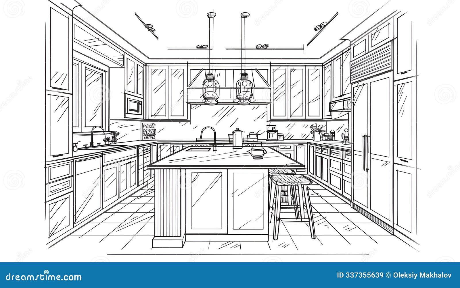 Basic Home Kitchen Center Island, Sketch Line Art, Front View Stock ...