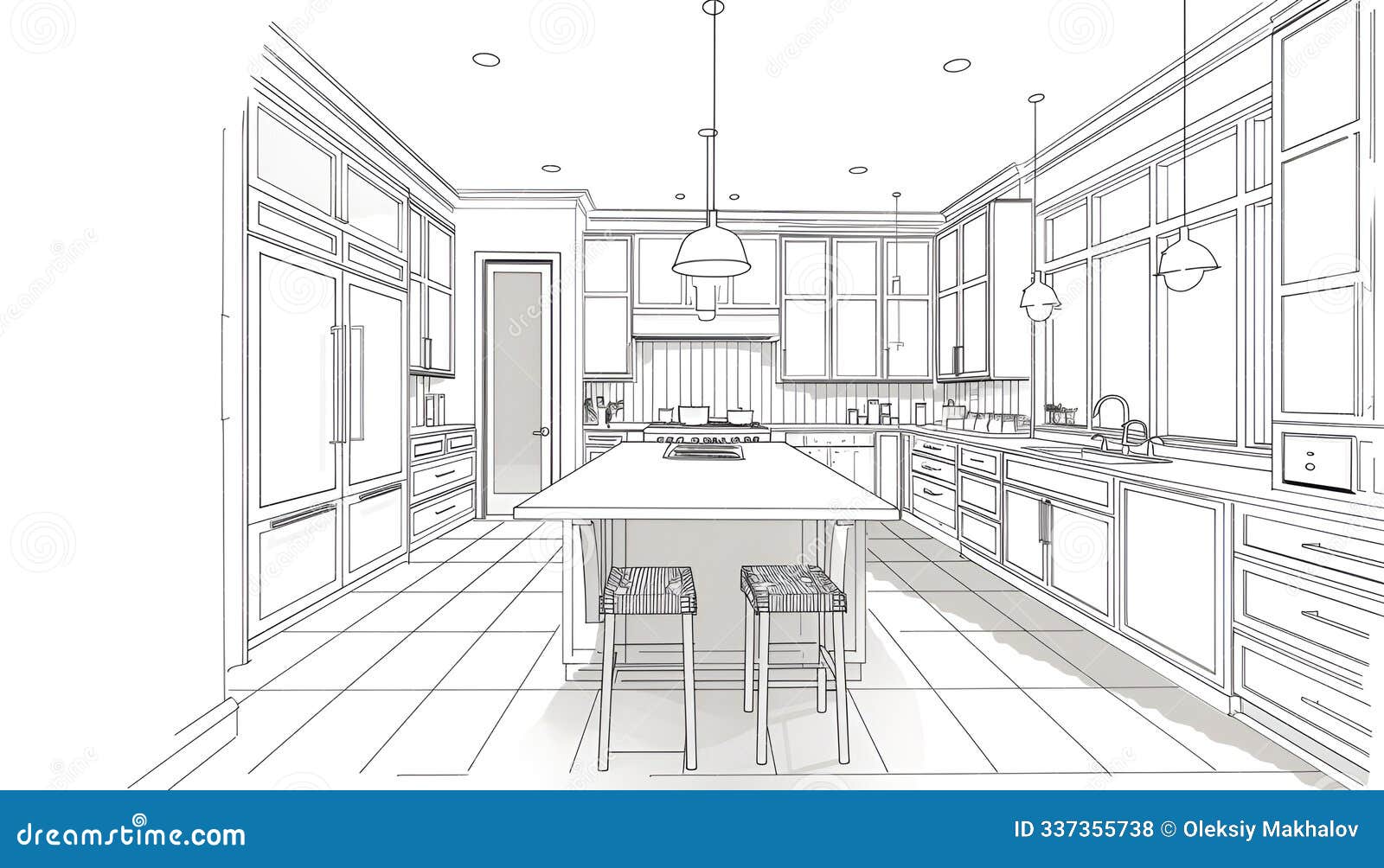 Basic Home Kitchen Center Island, Sketch Line Art, Front View Stock ...