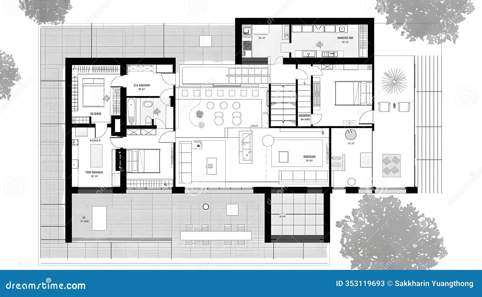 Basic House Floor Plan with Kitchen and Bathroom Layout Stock ...