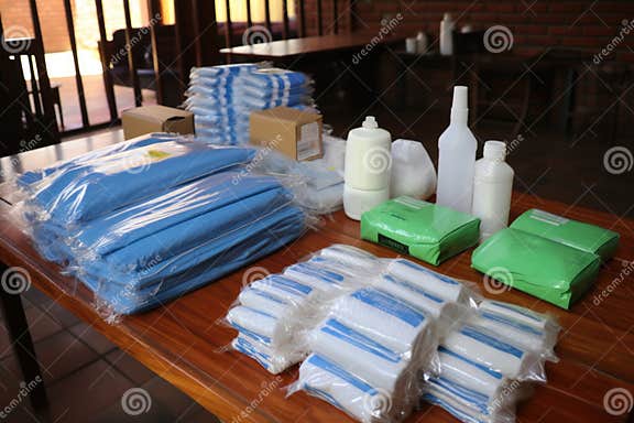Basic Hygiene Kit Lined Up for Distribution Stock Image - Image of ...