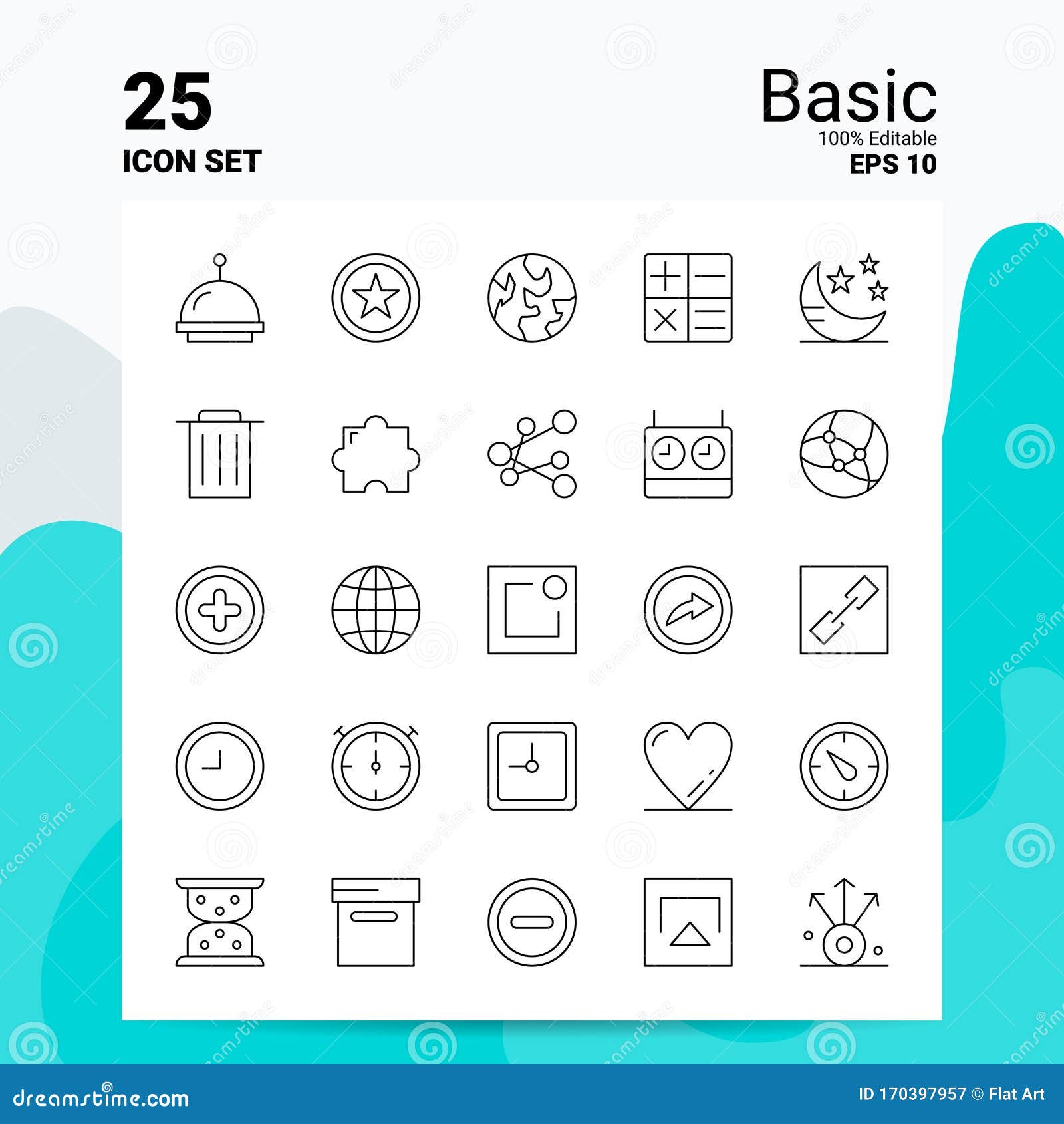 25 Basic Icon Set. 100 Editable EPS 10 Files Stock Vector ...