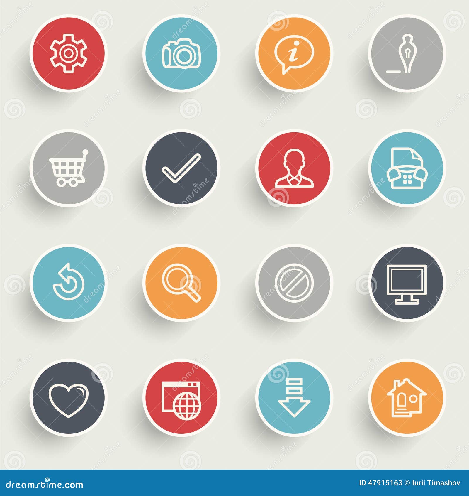 Basic Icons with Color Buttons on Gray Background. Stock Vector ...