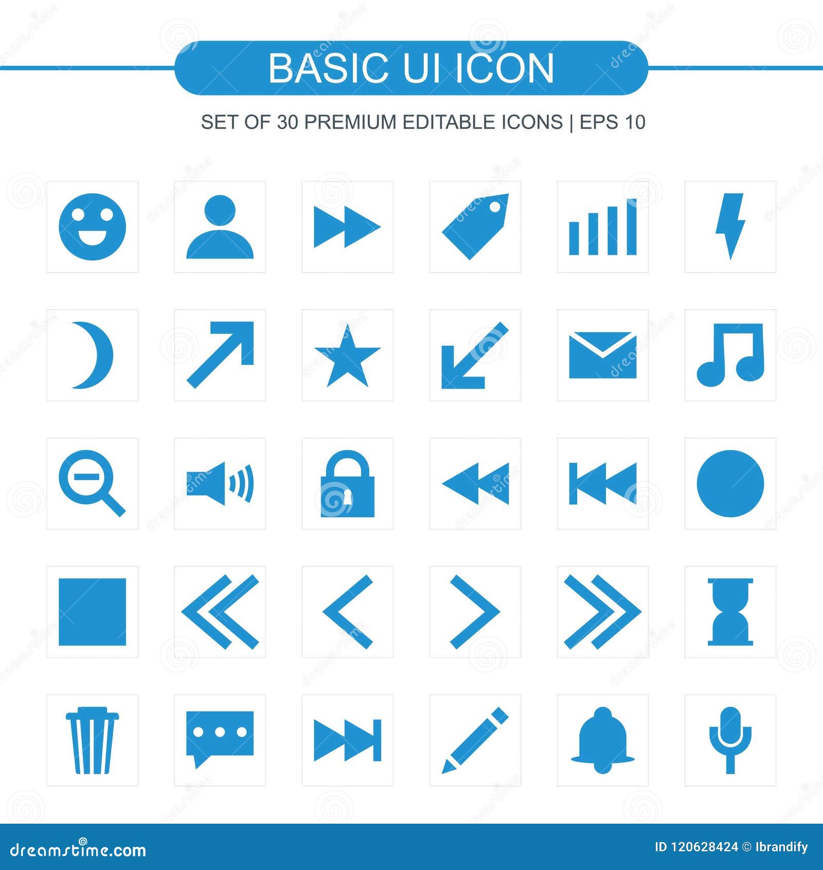 Basic Icons Set Vector Blue Stock Vector - Illustration of sign ...