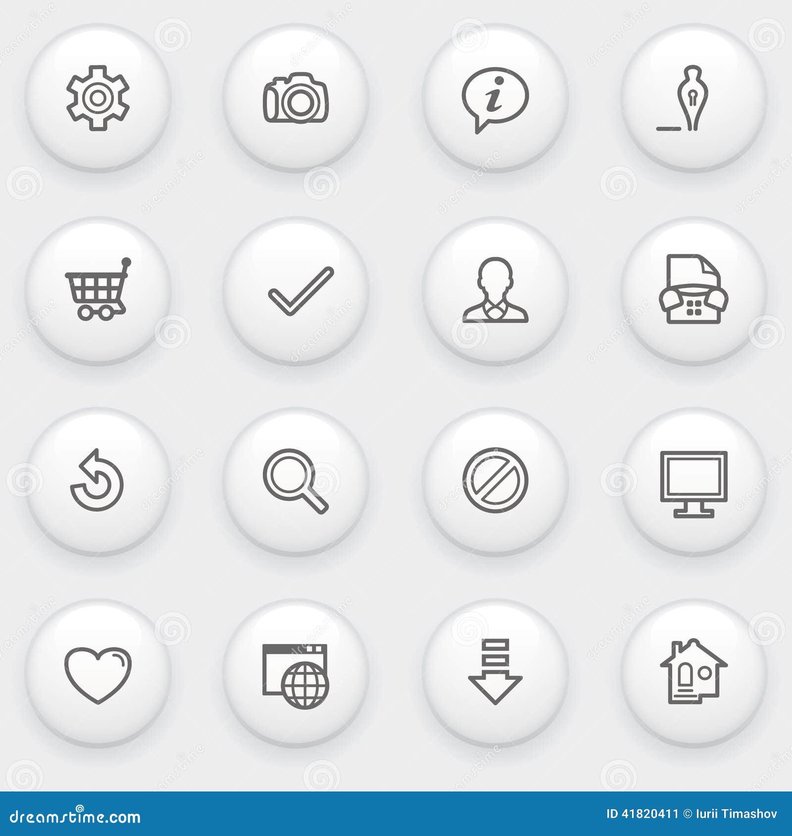 Basic Icons with White Buttons on Gray Background. Stock Vector ...