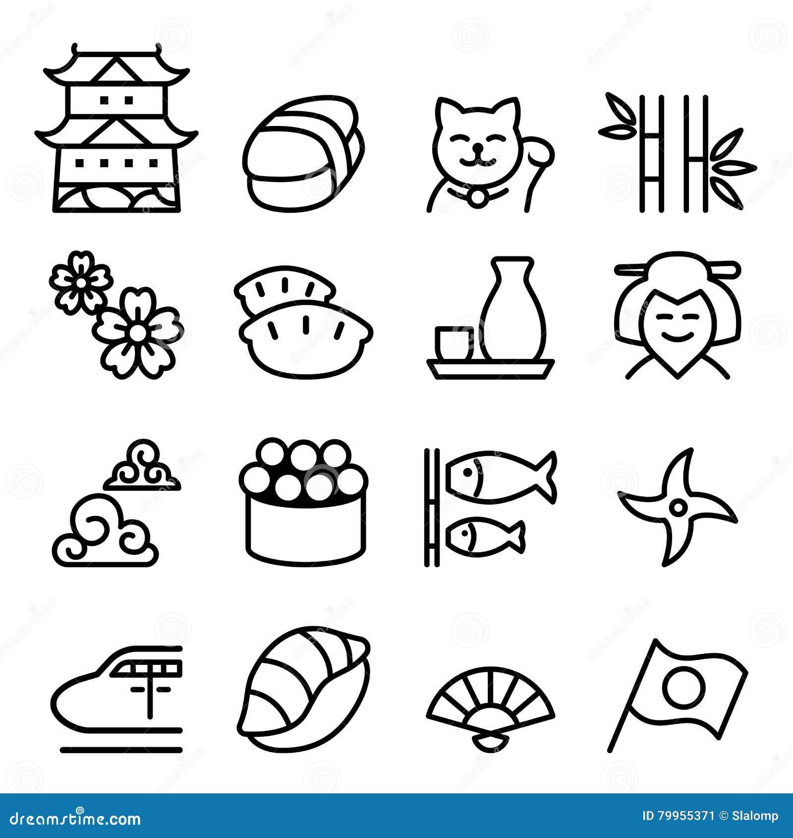 Basic Japan Icon Set in Thin Line Style Stock Vector - Illustration of ...