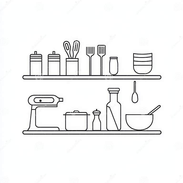 A Basic Line Art Design Featuring Different Kitchen Utensils and ...