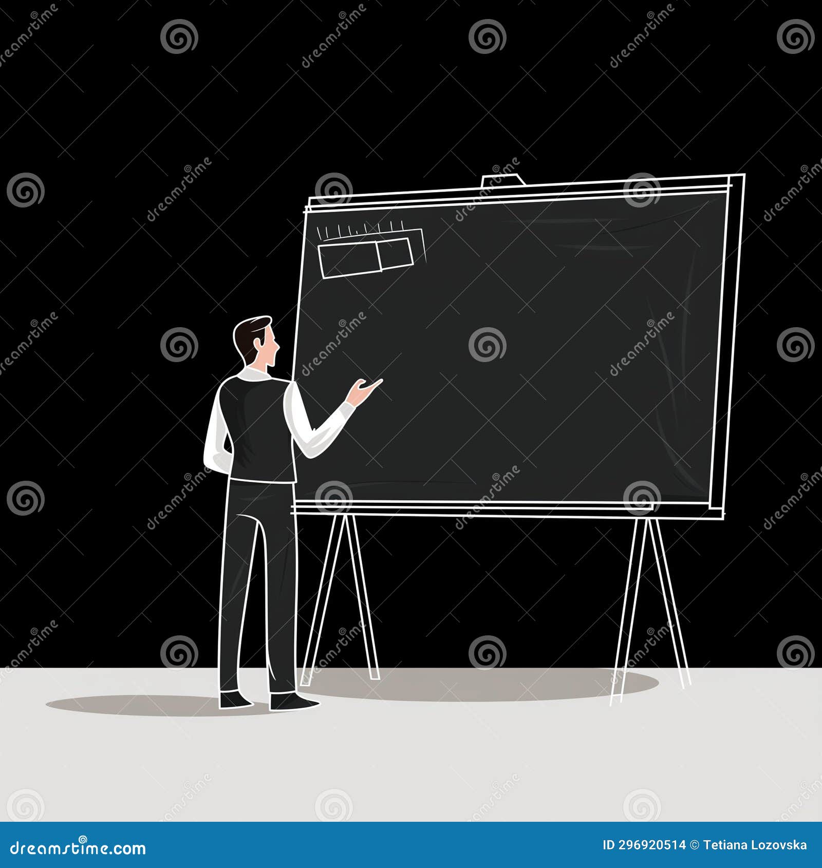 A Basic Line Drawing of a Teacher at a Chalkboard. Flat Clean ...