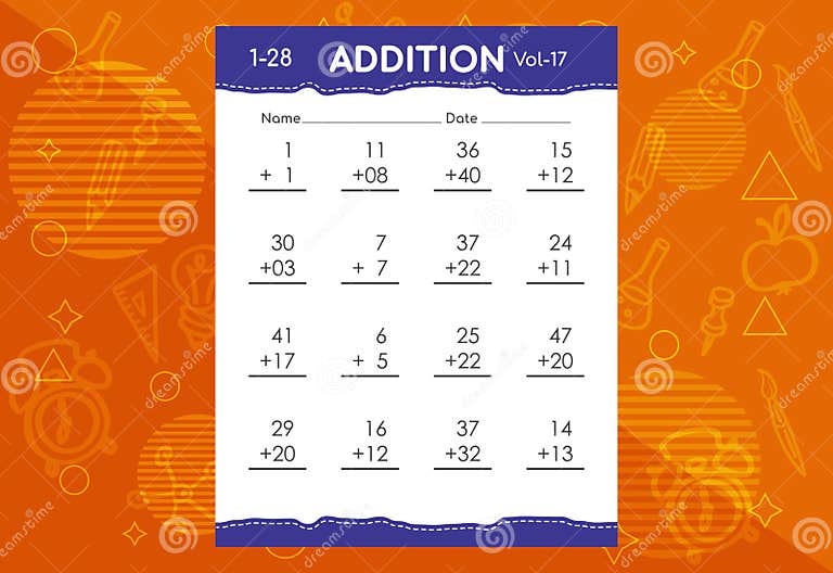 Basic Math Addition for Kids. an Educational Worksheet for Kids Stock ...