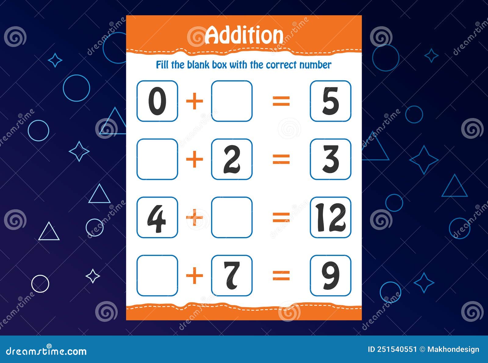 Basic Math Addition for Kids. Fill the Blank Box with the Correct ...