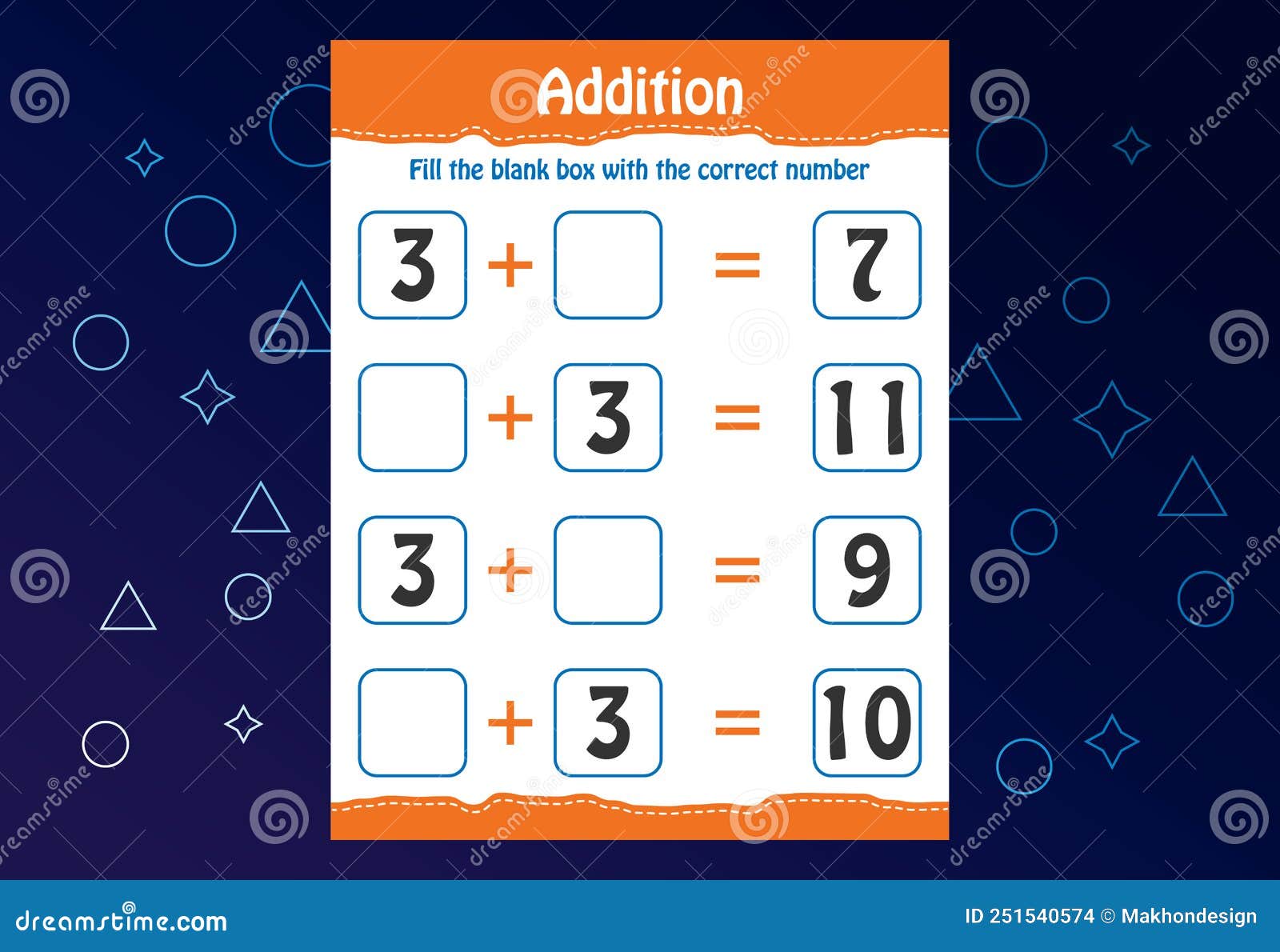 Basic Math Addition for Kids. Fill the Blank Box with the Correct ...