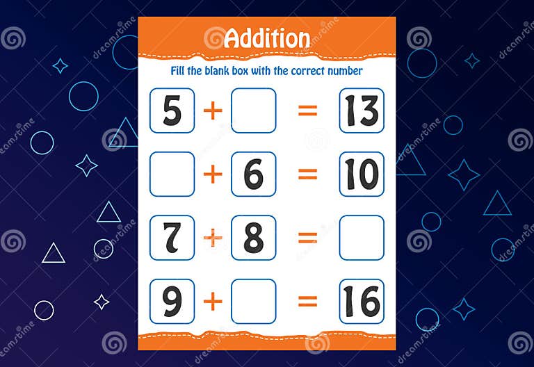 Basic Math Addition for Kids. Fill the Blank Box with the Correct ...