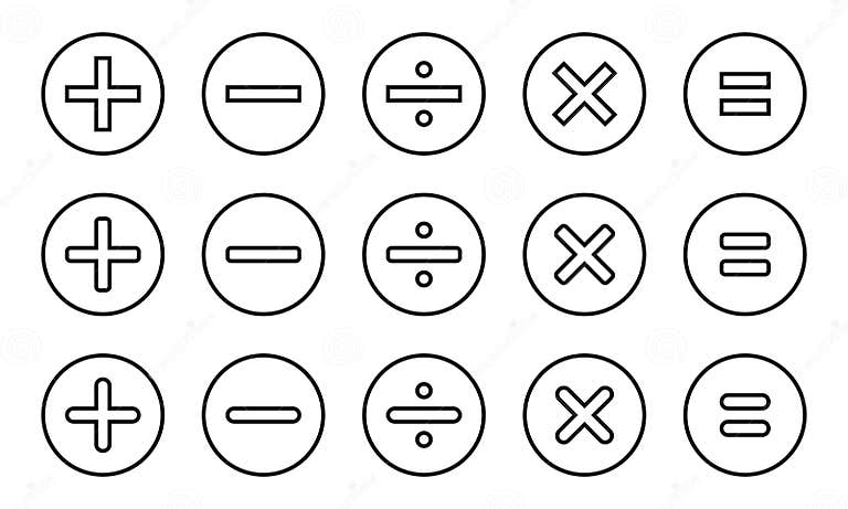 Basic Math Symbols on Circle Line. Addition, Subtraction, Division ...