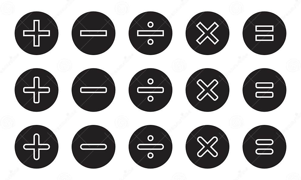 Basic Math Symbols in Line Style. Addition, Subtraction, Division ...