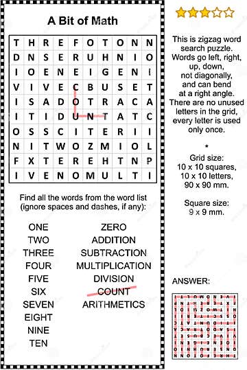Basic Math Themed Word Search Puzzle Stock Vector - Illustration of ...