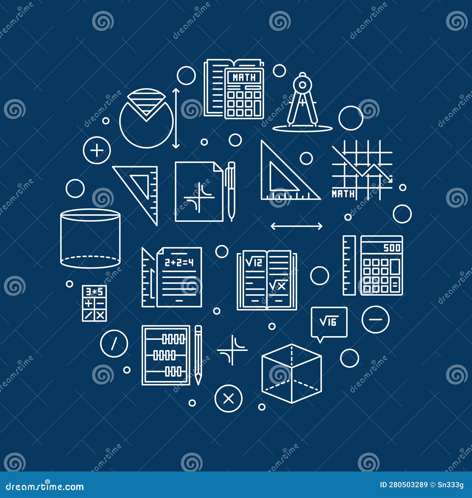 Basic Math Vector Outline Cirlce Shaped Banner - Mathematics Round ...