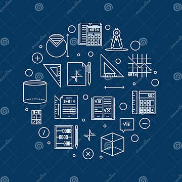 Basic Math Vector Outline Cirlce Shaped Banner - Mathematics Round ...