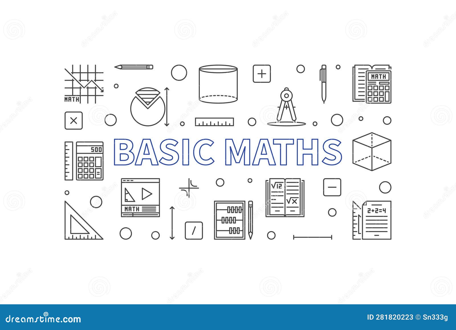 Basic Maths Concept Vector Line Horizontal Banner - Math Illustration ...