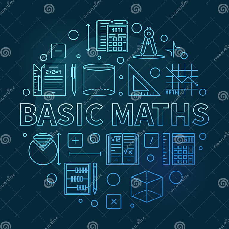 Basic Maths Concept Vector Thin Line Circular Blue Banner. Math ...