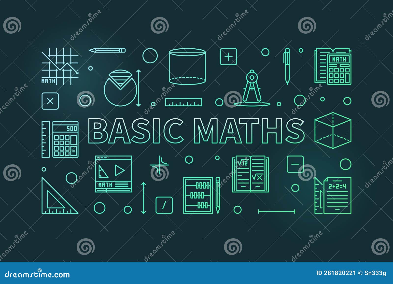 Basic Maths Concept Vector Thin Line Horizontal Colored Banner. Math ...