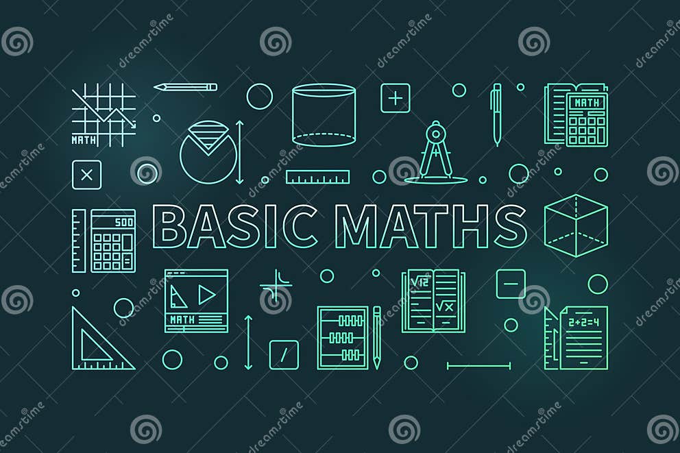 Basic Maths Concept Vector Thin Line Horizontal Colored Banner. Math ...
