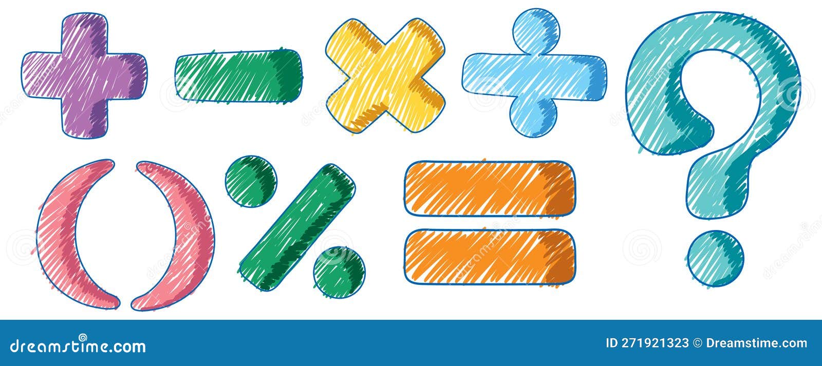 Basic Maths Symbols in Pencil Colour Sketch Simple Style Stock Vector ...
