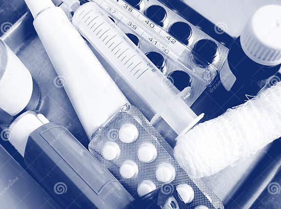 Basic medical equipment stock image. Image of blue, syringe - 4989945