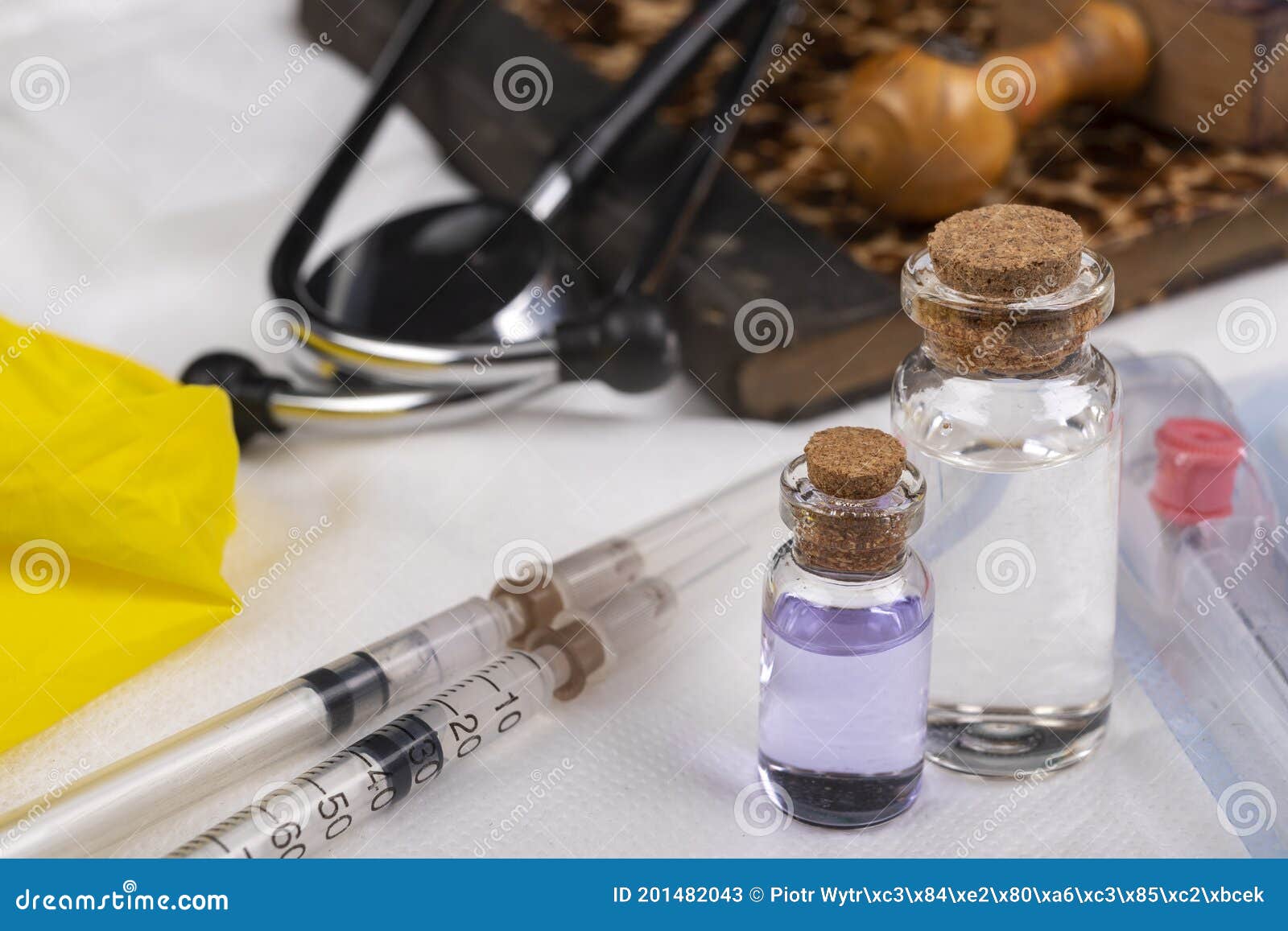 Basic Medical Kit Prepared for Vaccinations. Protective Clothing and ...