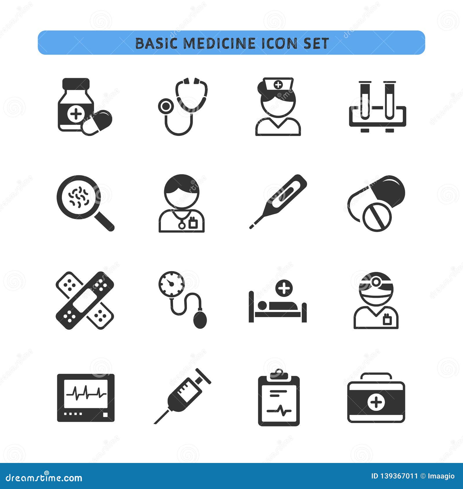Basic medicine icons set stock vector. Illustration of isolated - 139367011