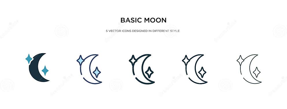 Basic Moon Icon in Different Style Vector Illustration. Two Colored and ...