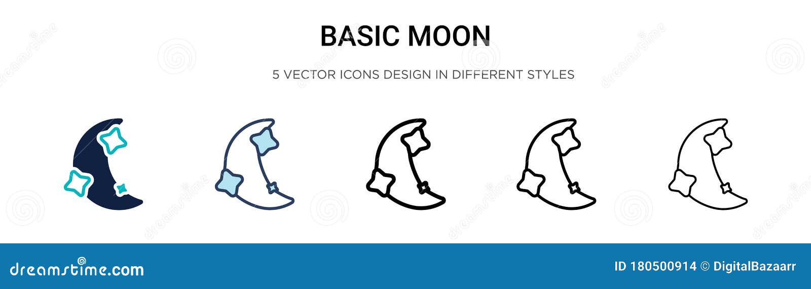 Basic Moon Icon in Filled, Thin Line, Outline and Stroke Style. Vector ...